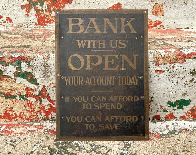 Antique Bank Sign, Brass Bank Sign, Bank With Us Sign Stronghart Co ...
