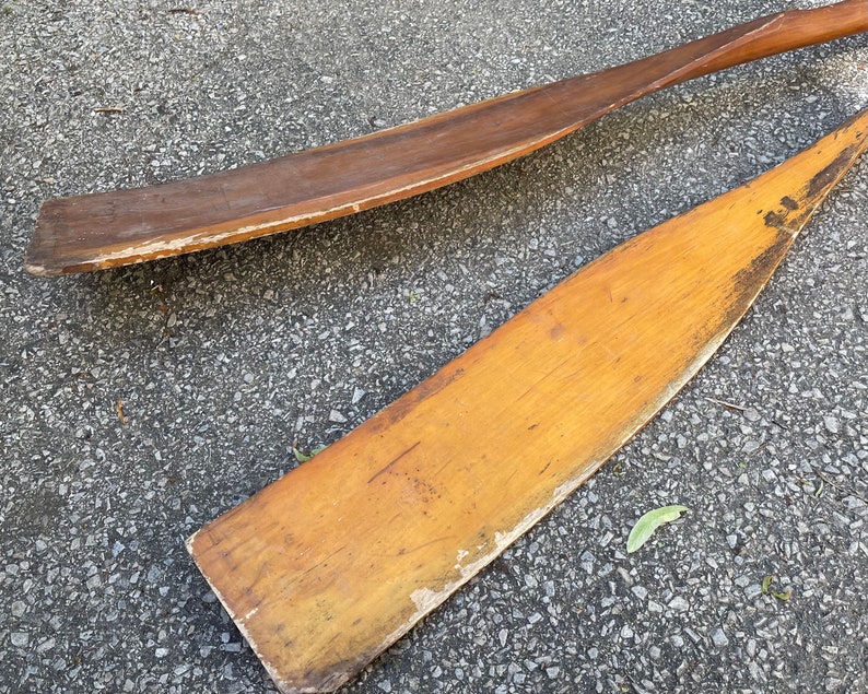 INCREDIBLE Antique WOODEN Oars Rowing Oars Leather Bound Lake - Etsy