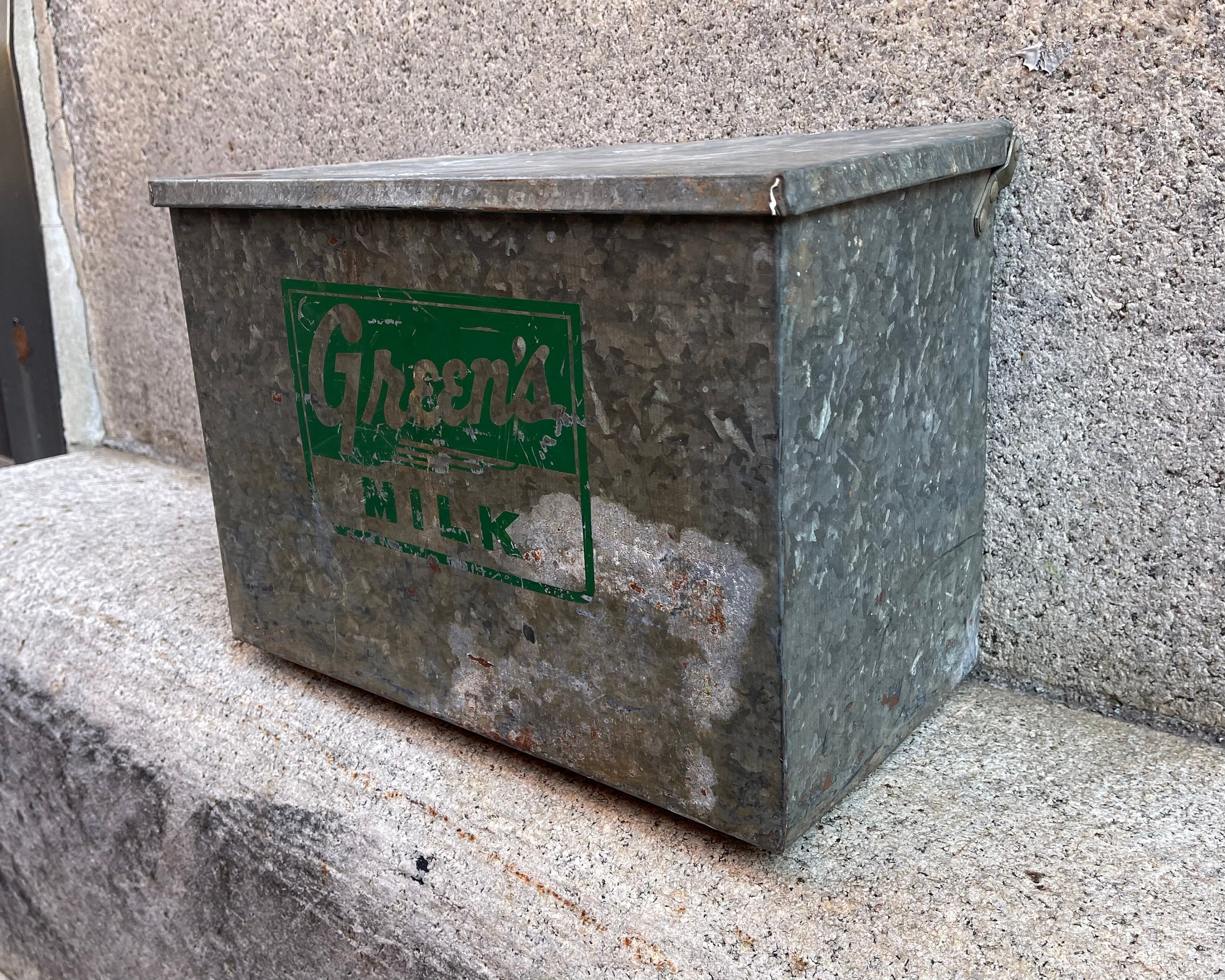 Antique GREEN'S Dairy Milk Box: Galvanized Farmhouse Decor - Etsy