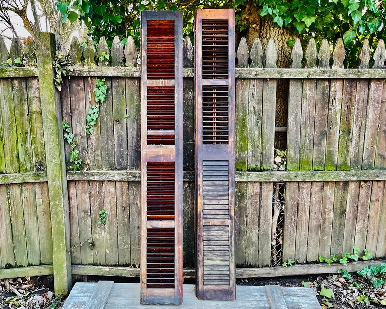Vintage Wooden Shutters Pair of LONG TALL Louver Shutters. | Etsy