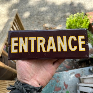 Entrance Sign, ONE 1 VINTAGE 1950s Textured Smaltz Reflective Paint Tin ...