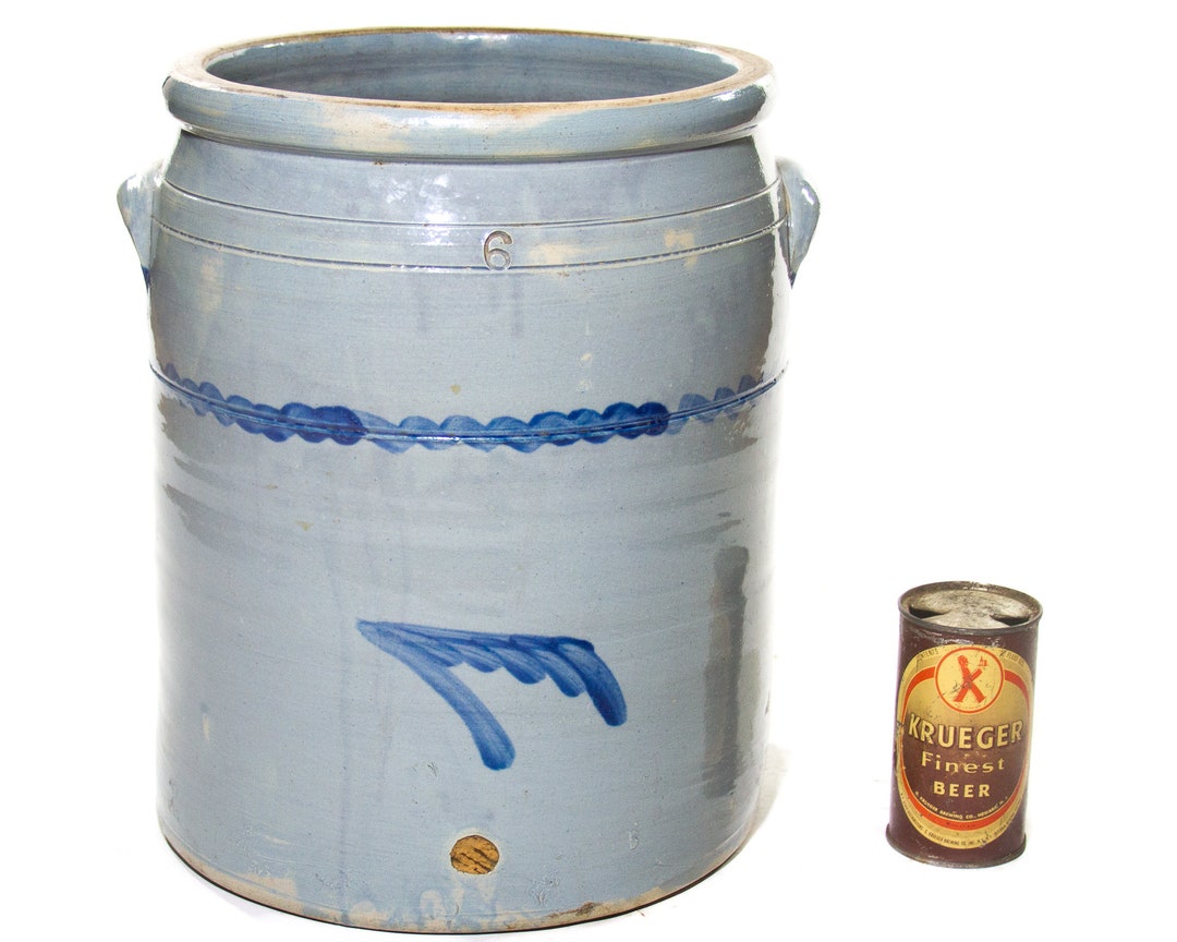 Large Antique Stoneware Crock, Vintage Stoneware Striper Cooler With ...