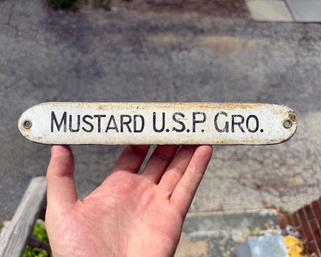 MUSTARD Antique Porcelain Sign, 1920s Farm Stand Sign, Early Enamel ...