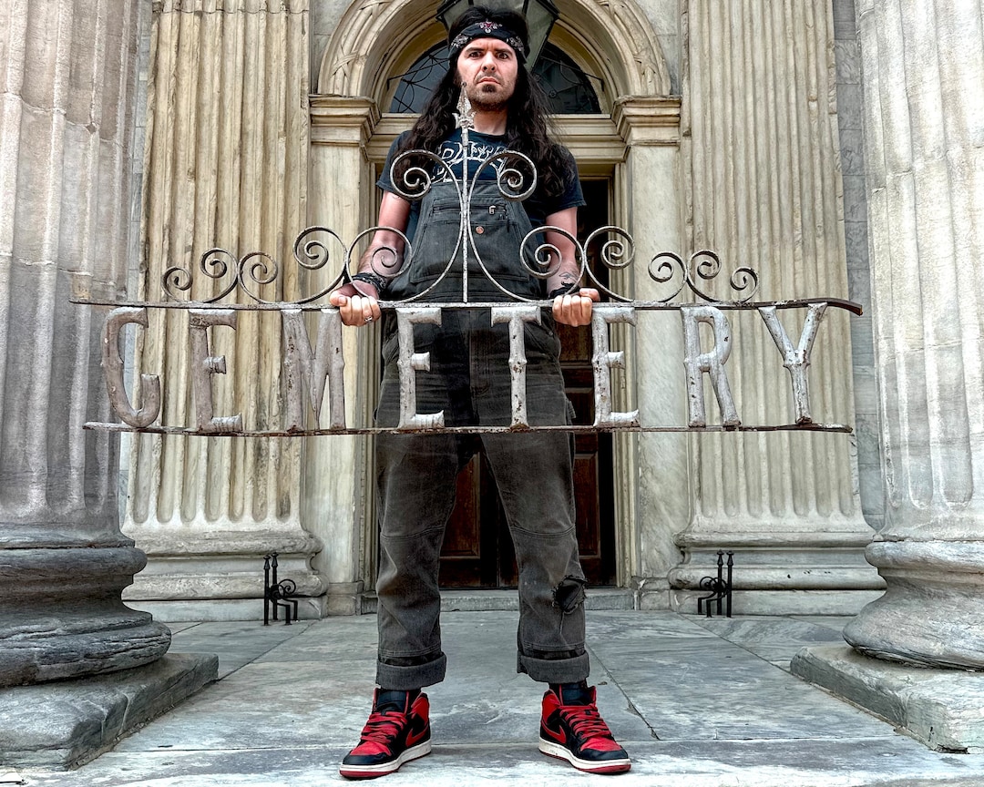 Antique Cemetery Sign, Wrought Iron Victorian Era Cemetery Gate Header ...