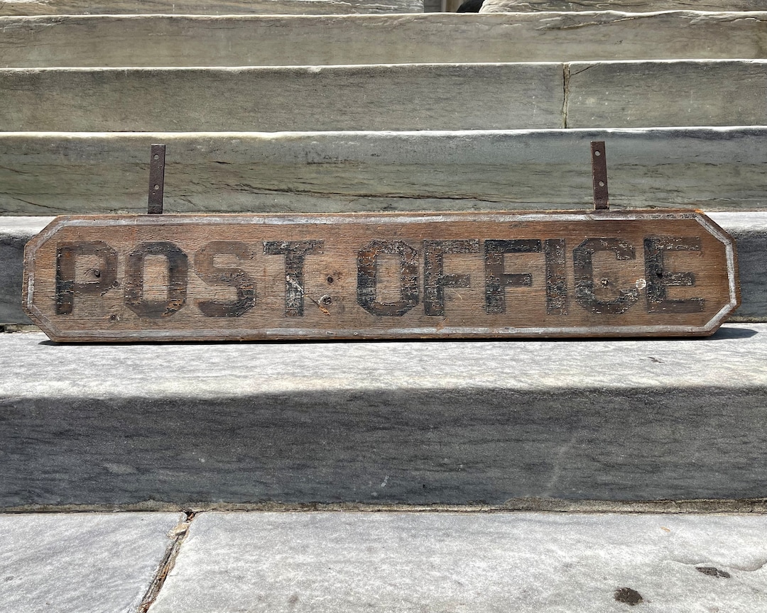 Antique Wooden Post Office Sign With Hanging Brackets, Large Old Wood ...