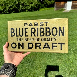 Pabst Blue Ribbon Sign 1930s PBR on Draft Sign, Early Embossed Gold ...