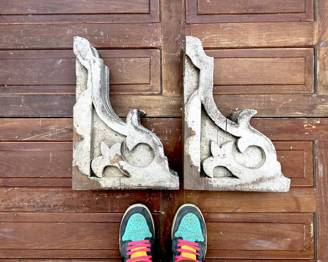 LARGE Antique Wooden Corbels, EXTRA XL Chunky Size Wood Corbel Pair ...