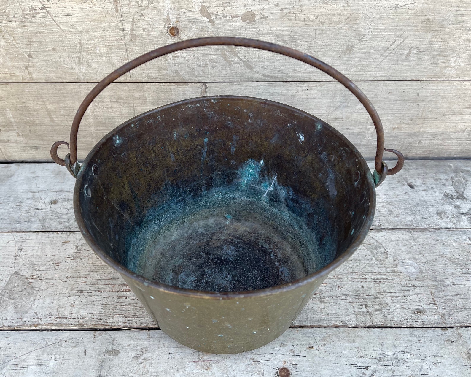 Antique Brass Boiling Pot: Rustic Farmhouse Decor, Iron Handle - Etsy