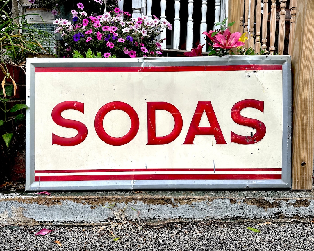 Large Metal SODAS Advertising Sign, 1950s Country Store Embossed Sign ...