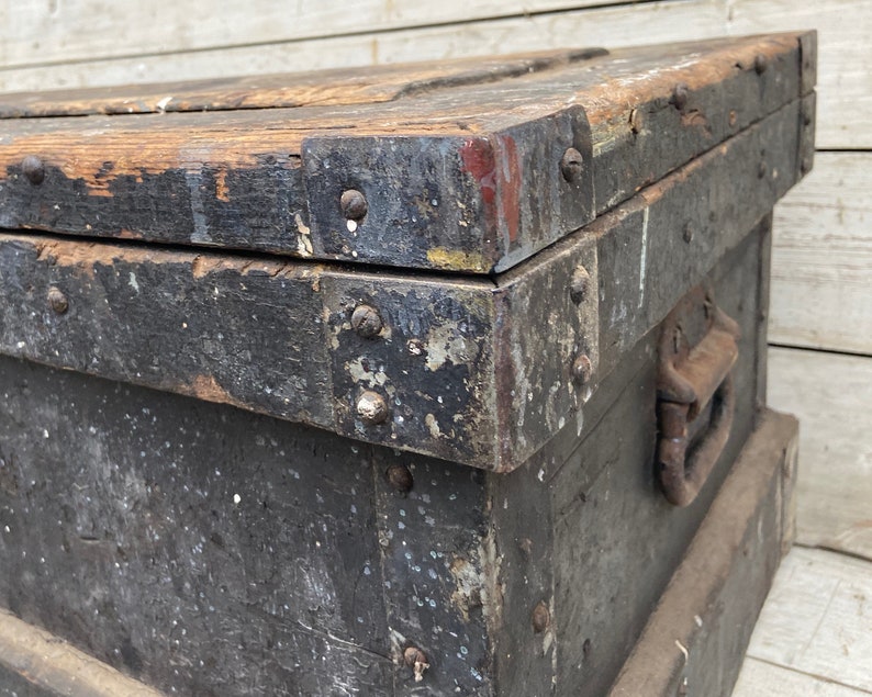 LARGE Antique Wooden Trunk Strong Box Bullion Box Gang Box | Etsy