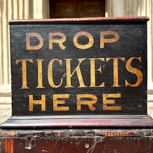 Antique Ticket Box, Early Carnival Movie Theater Drop Box, OLD PAINT ...