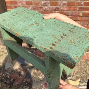 Vintage Green Painted Wooden Stool: Rustic Farmhouse Foot Stool (16x6 ...