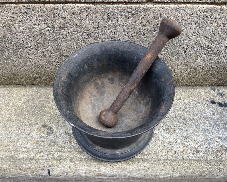 EXTRA LARGE Antique Cast Iron Mortar and Pestle 30 LBS - Etsy