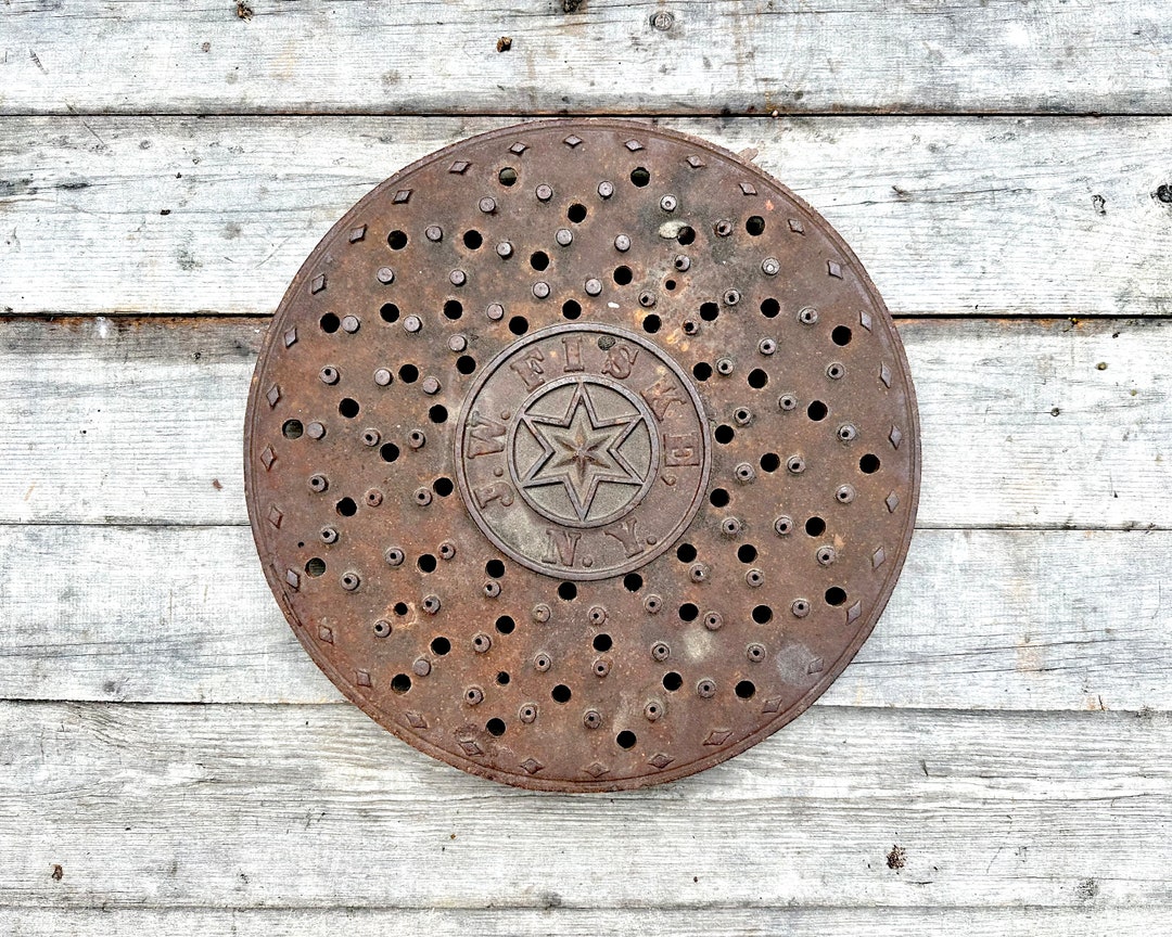 Antique Cast Iron Manhole Cover Coal Chute With Ornate Star Design, J.W ...