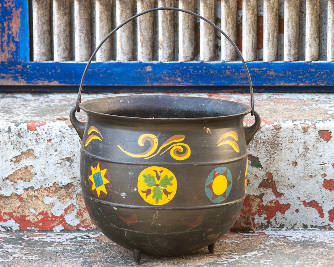 Antique Cauldron, Cast Iron Cauldron, Hand Painted Folk Art, Amish Hex ...