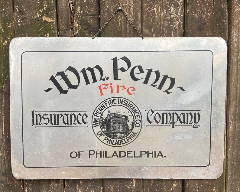 Antique Sign for William Penn Fire Insurance Company of - Etsy