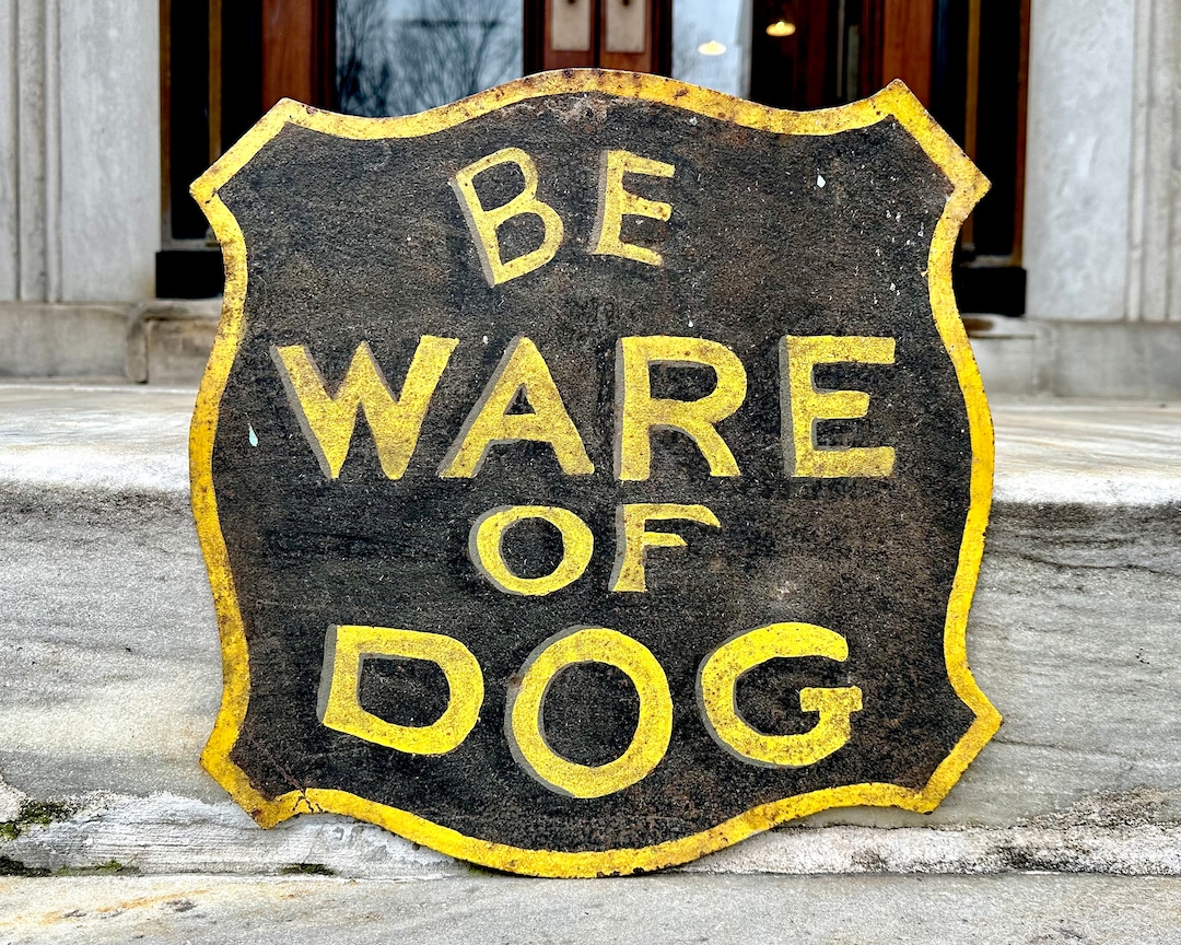 Beware of Dog Sign Antique 1800s Early 1900, Vintage Tin Sign, Folk Art ...