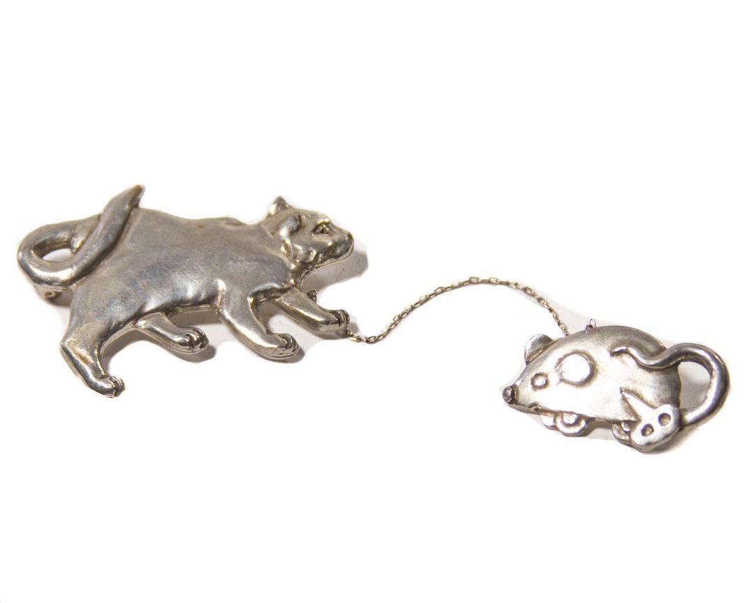 Vintage Cat Pin, Vintage Cat Mouse Brooch, Old Cat Mouse Pin, 1990 ...