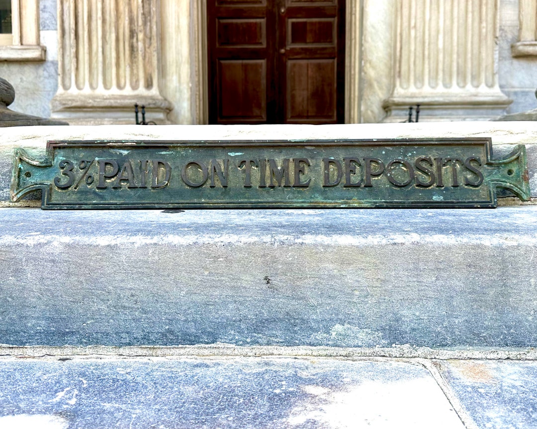 Antique Bronze Bank Sign 3% PAID on Time Deposit, 1910s 1920s Art Deco ...