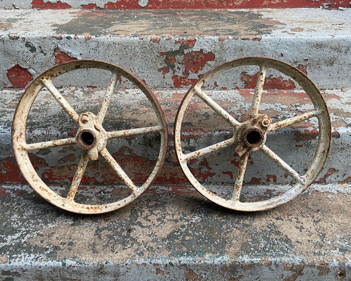 Antique Cast Iron Wheels (set of 2): 16.5" Rustic Industrial Decor - Etsy