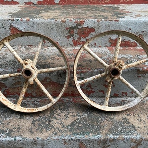 Antique Cast Iron Wheels (set of 2): 16.5" Rustic Industrial Decor - Etsy