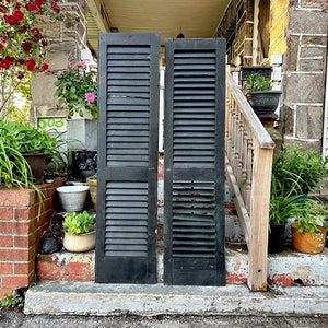 Antique Shutters, Wooden Louvered Shutter Doors, BLACK PAINT, Room Divider Separator, Shutters ...