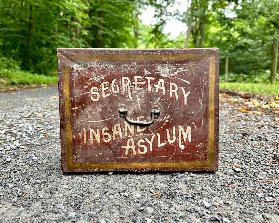 Antique "secretary Insane Asylum" Hand Painted Box: Carnival Prop, Folk ...
