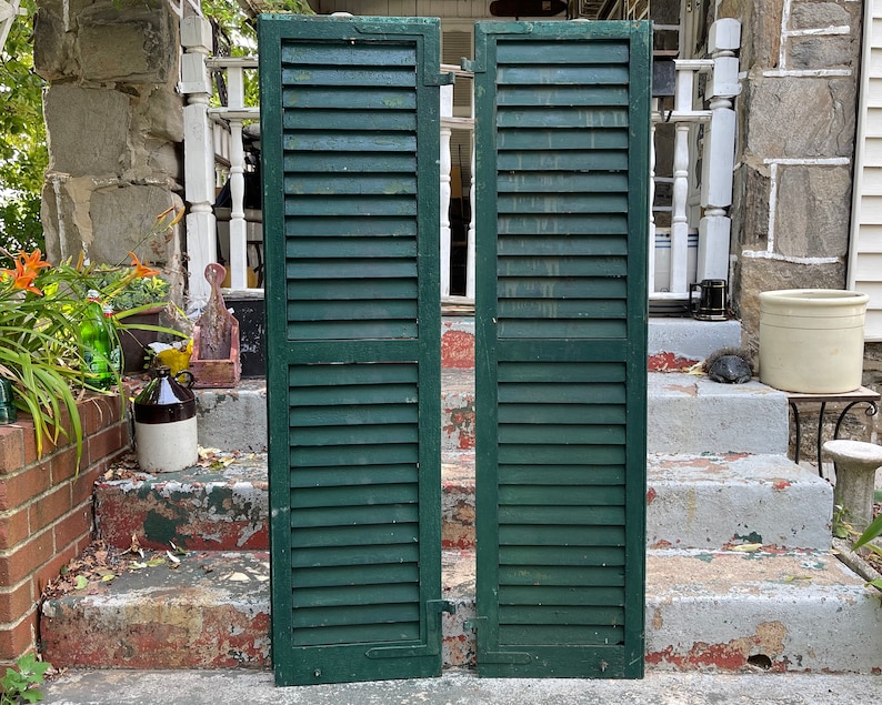 Antique Pair of Wooden Shutters DISTRESSED Louvered Shutter - Etsy