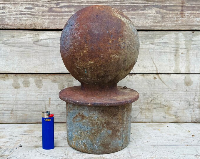 Antique Cast Iron Finial, Hitching Post, Large Heavy Ball Top, Finial ...
