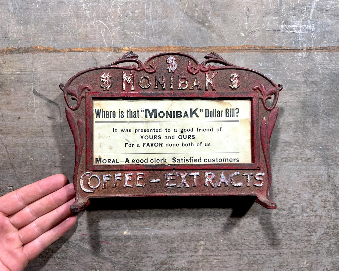 Antique Monibak Coffee Sign: 1890s Cast Iron Advertising Display - Etsy