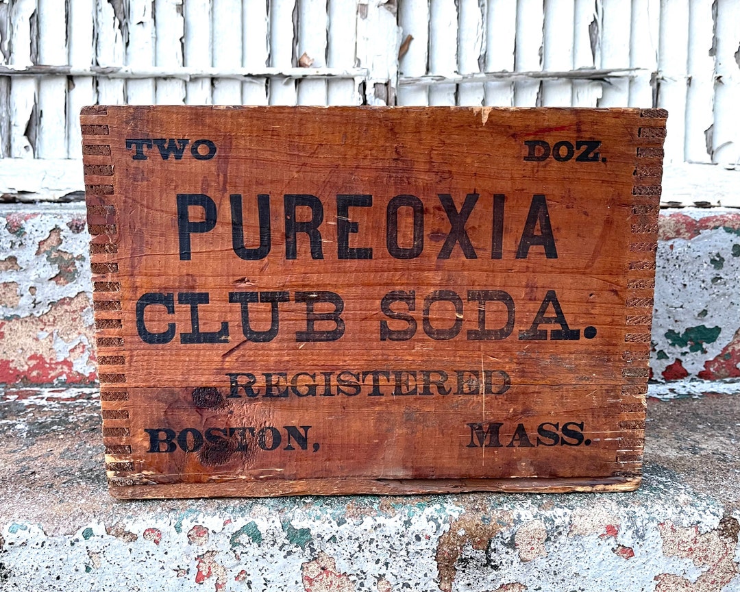 Antique Wooden Crate PUREOXIA CLUB SODA Moxie Boston Massachusetts New ...