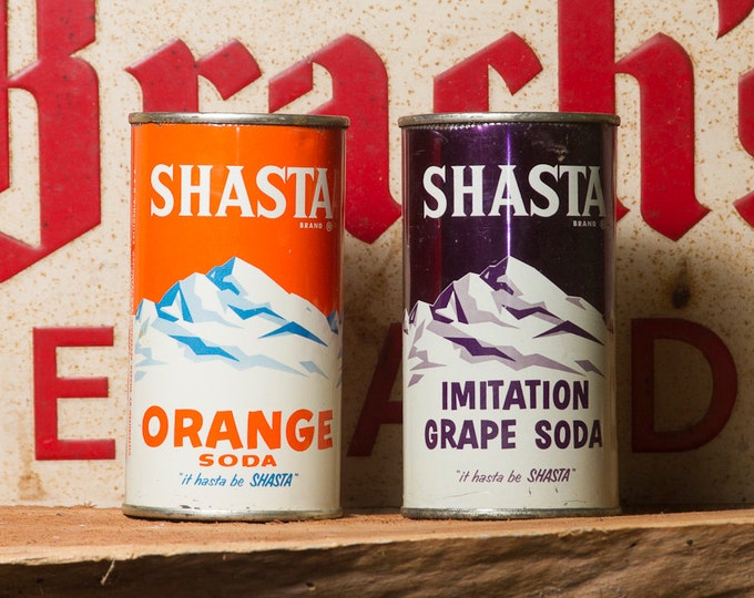 Vintage Shasta Soda Cans, Rare Soda Cans, ORANGE Soda, IMITATION GRAPE ...