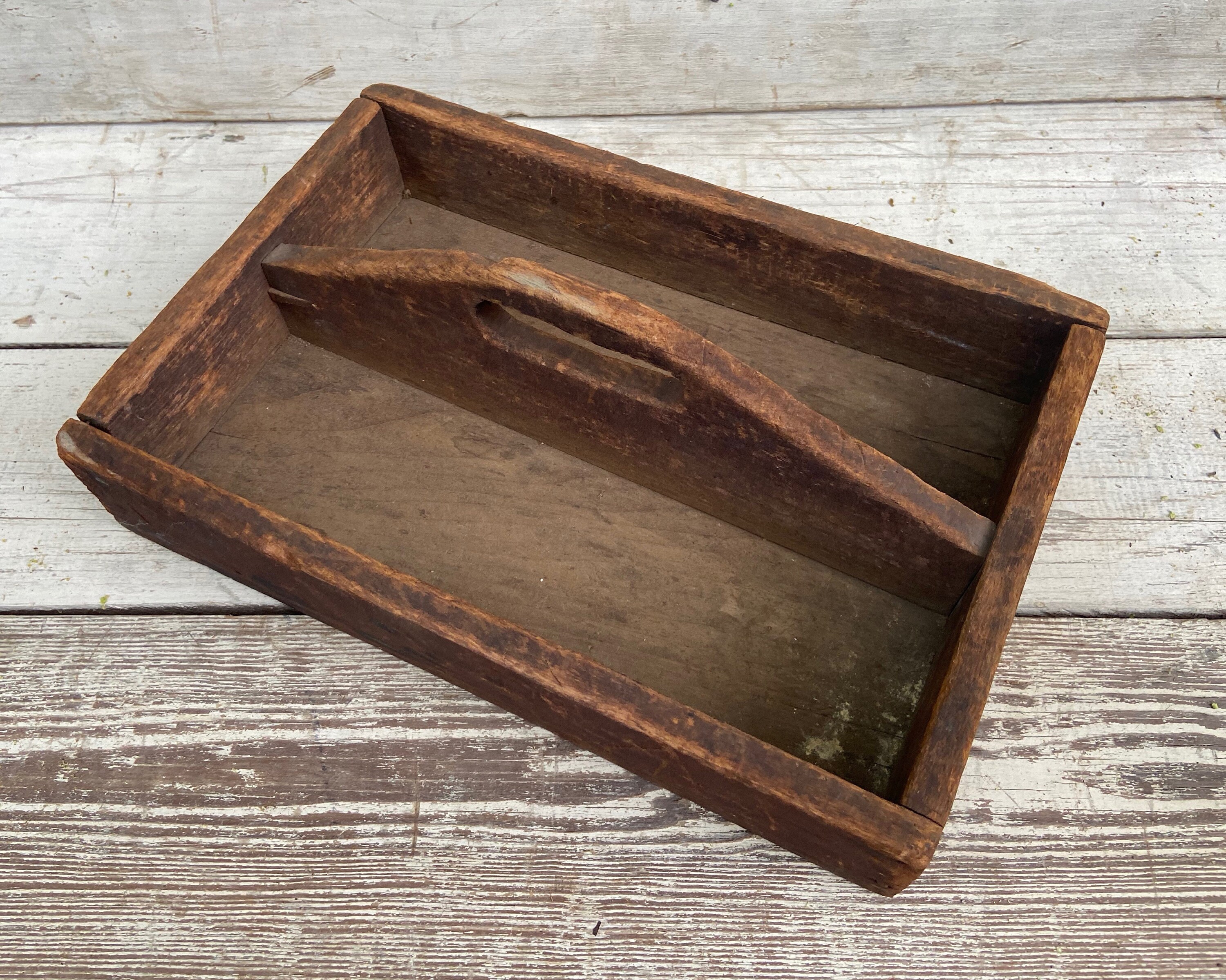 Primitive Wooden Box with Handle Seperated Crate Divided Wood | Etsy