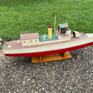 Vintage Wooden Steam Boat Model: 39" Nautical Folk Art Decor - Etsy
