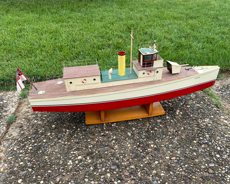 Vintage Wooden Steam Boat Model: 39" Nautical Folk Art Decor - Etsy