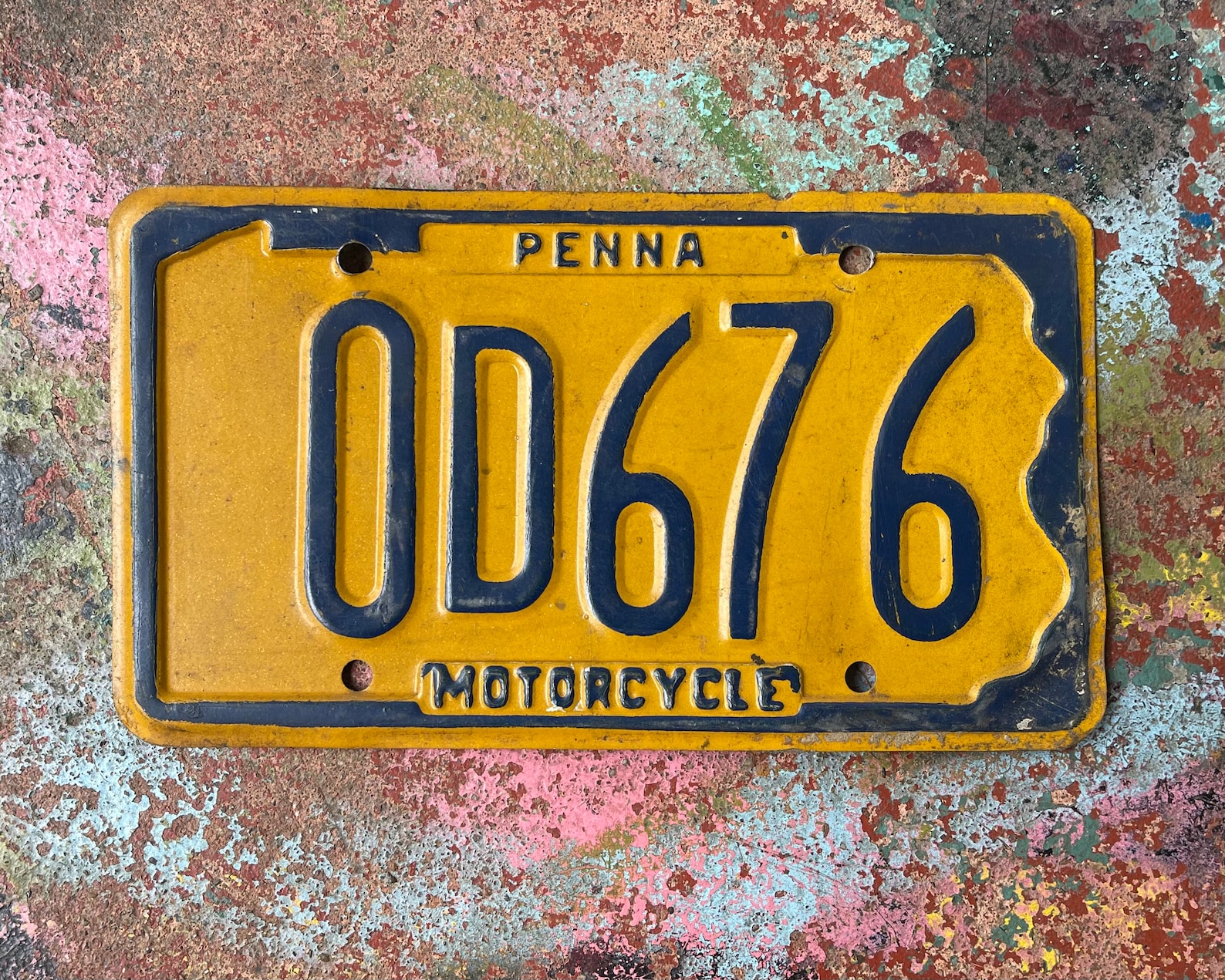 Vintage 1960s Pennsylvania Motorcycle License Plate: Rustic Garage Wall ...