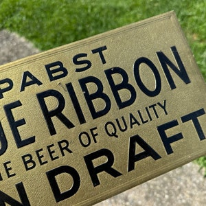 Pabst Blue Ribbon Sign 1930s PBR on Draft Sign, Early Embossed Gold ...