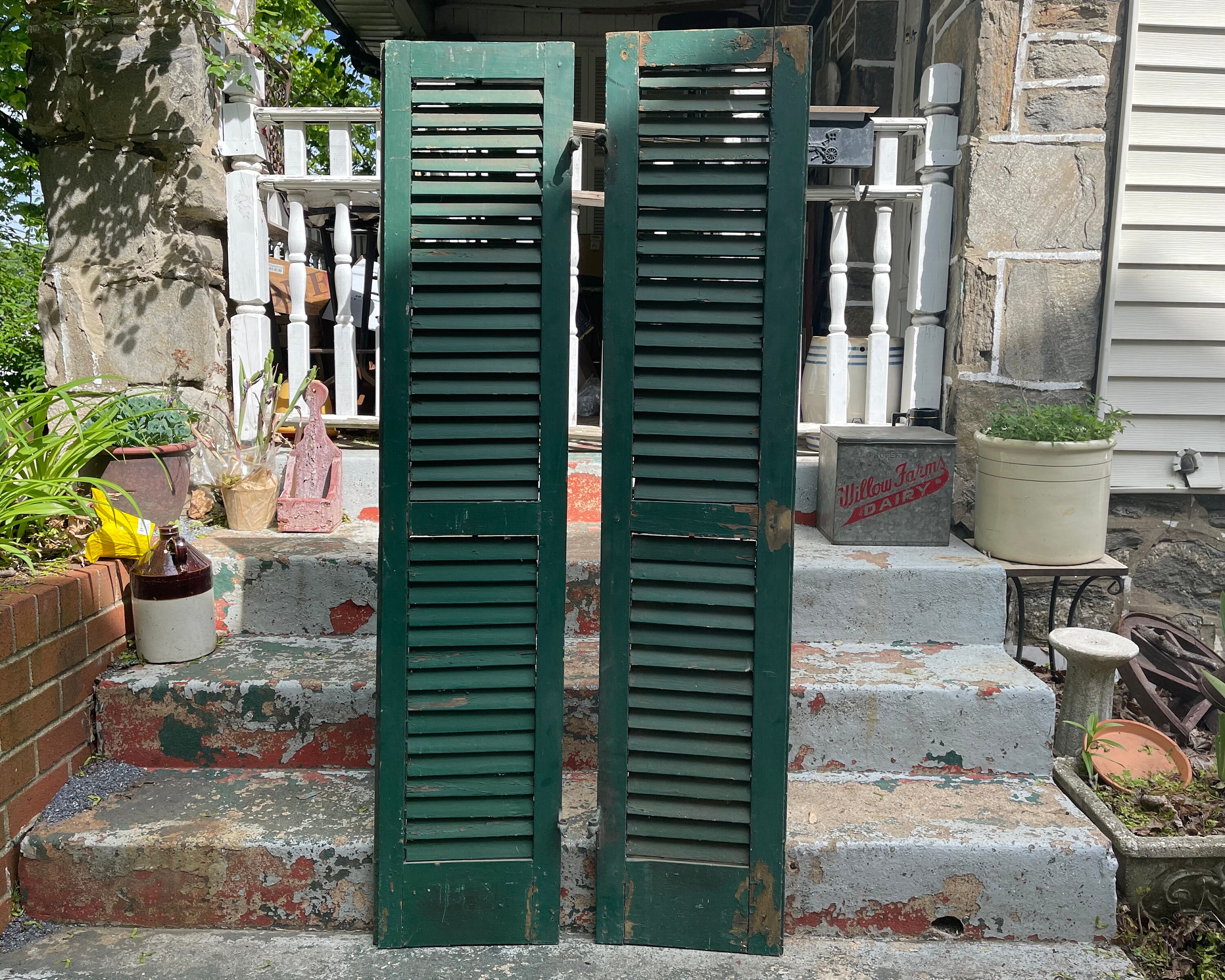 Large Antique Shutters Vintage Pair of Shutters Rustic GREEN - Etsy ...