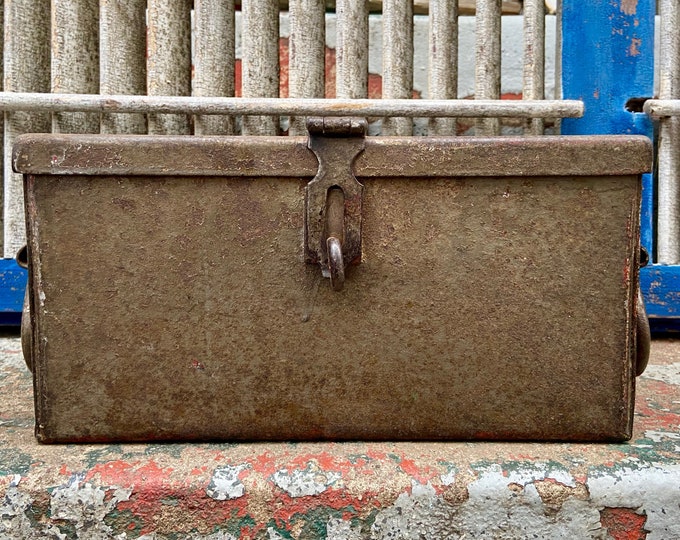 Antique Strong Box, Lock Box With Latch, Industrial Tool Box, Steel ...