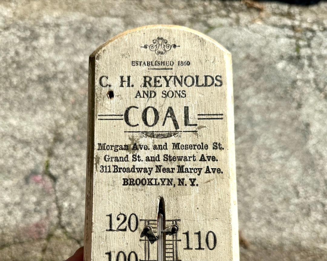 Vintage Reynolds Coal Thermometer Sign: Brooklyn NYC Advertising Decor ...