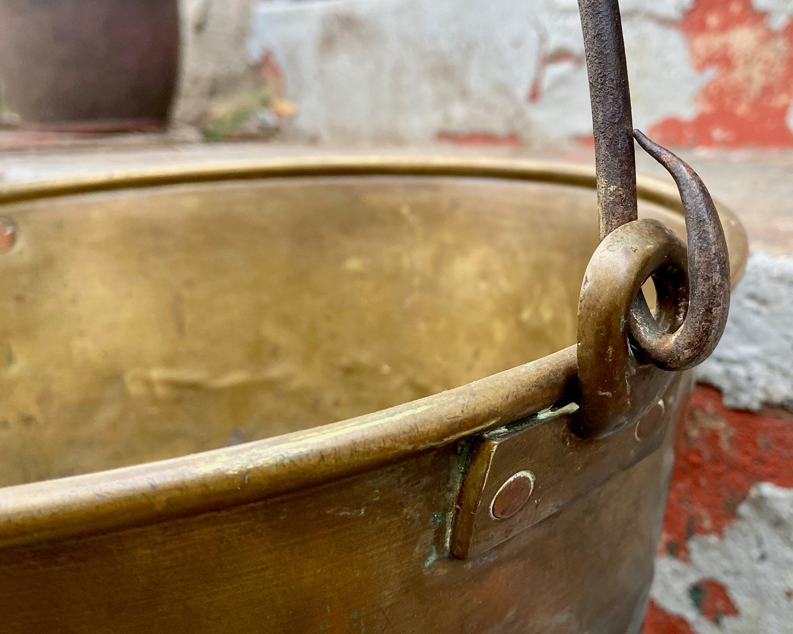 Vintage Brass Pot With Forged Iron Handle Antique Brass Pot - Etsy