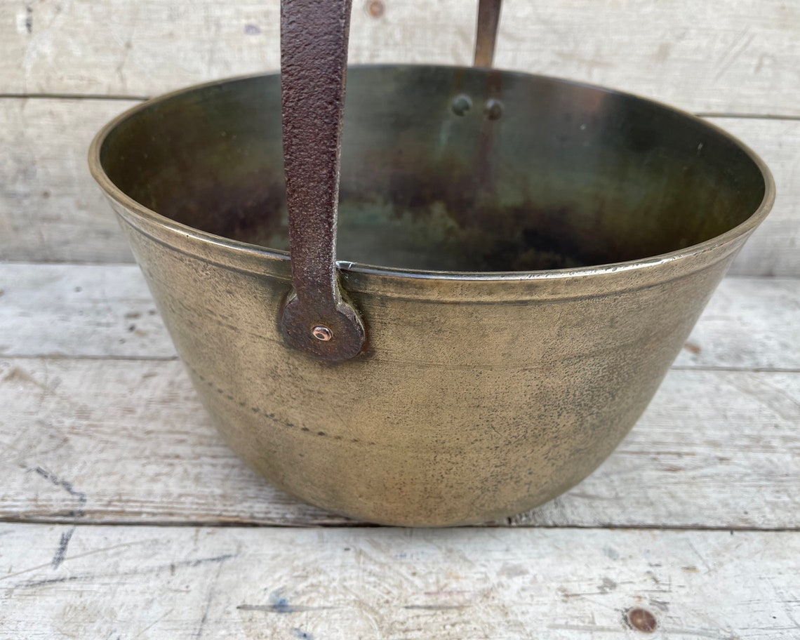 Antique Brass Cauldron With Iron Handle Copper Pot Antique - Etsy