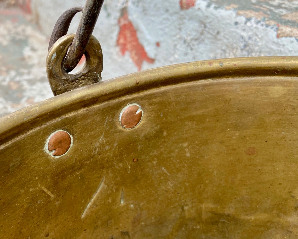 Vintage Brass Pot With Forged Iron Handle Antique Brass Pot - Etsy