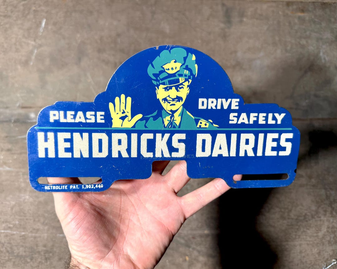 Hendricks Dairies License Plate Topper, 1940s Advertising Sign, Smaltz ...