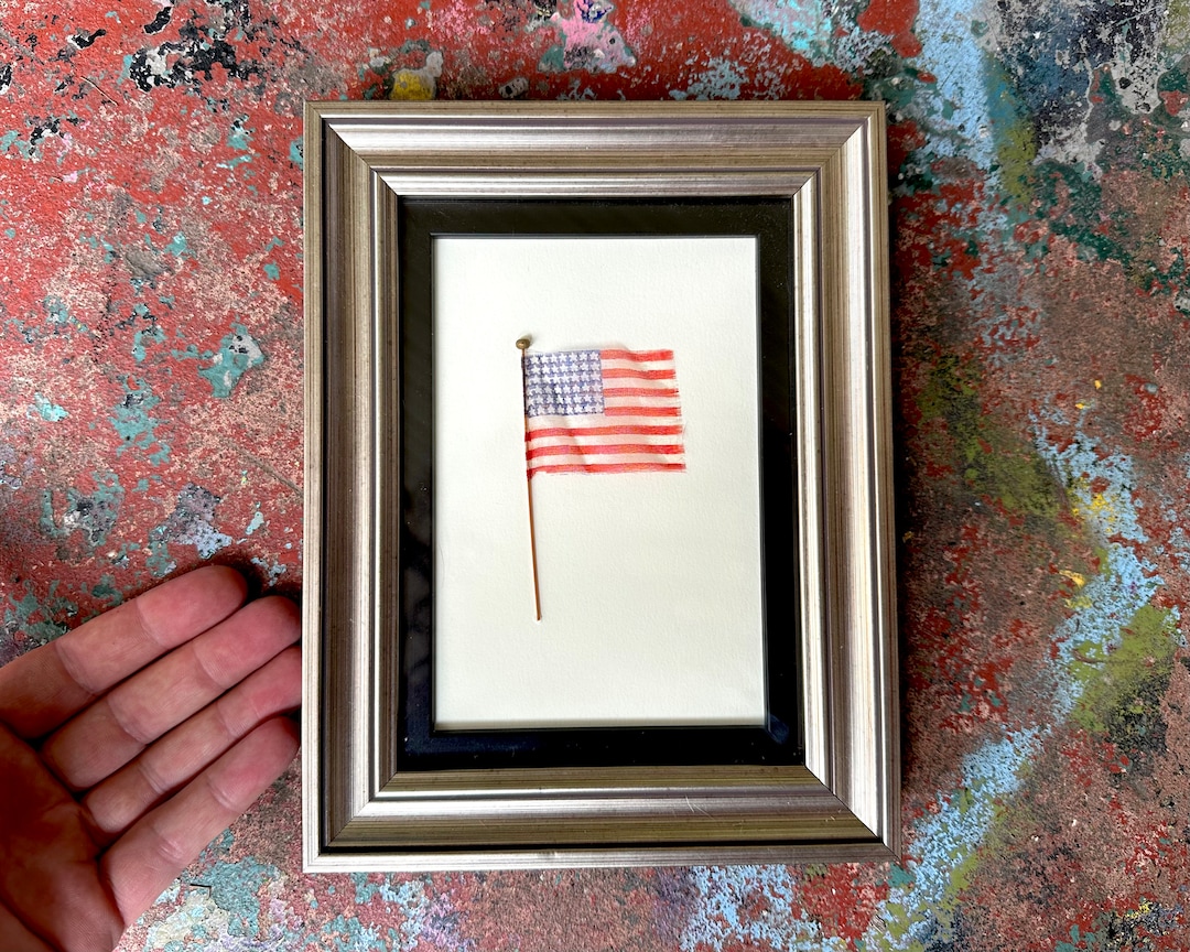 Antique Framed American Flag, Beautiful 48 Star Parade Centennial Flag ...