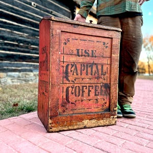 Antique Wooden Coffee Bin, CAPITAL COFFEE Advertising Store Display ...