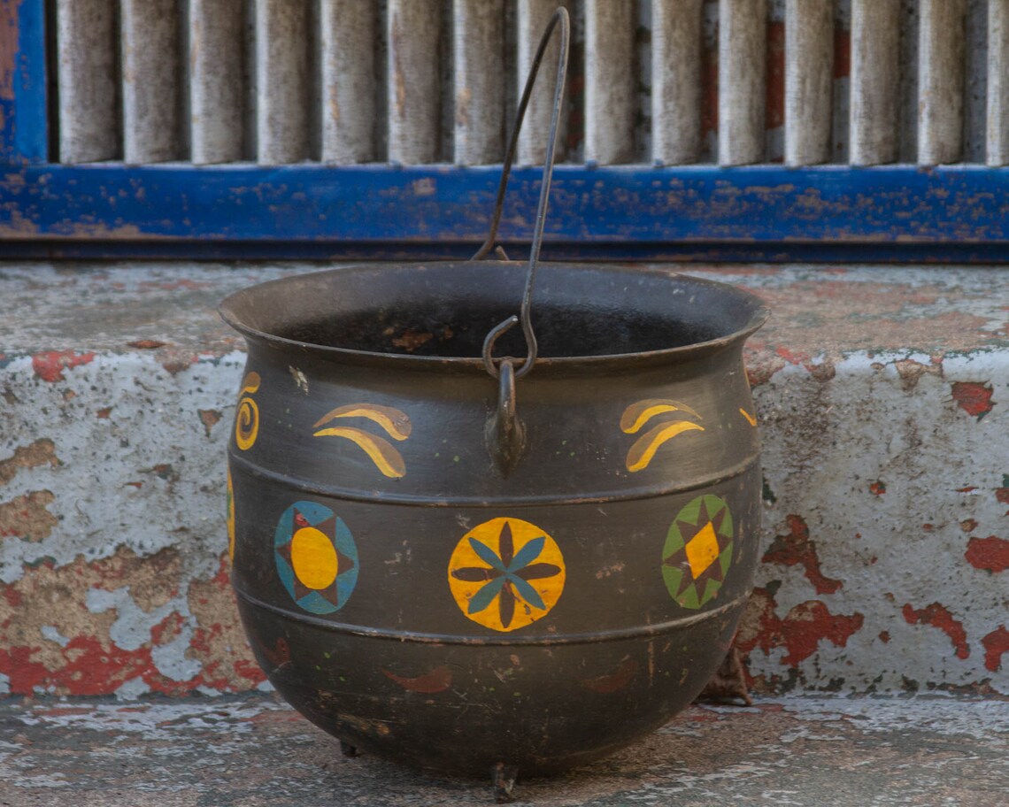 Antique Cauldron Cast Iron Cauldron Hand Painted Folk Art - Etsy