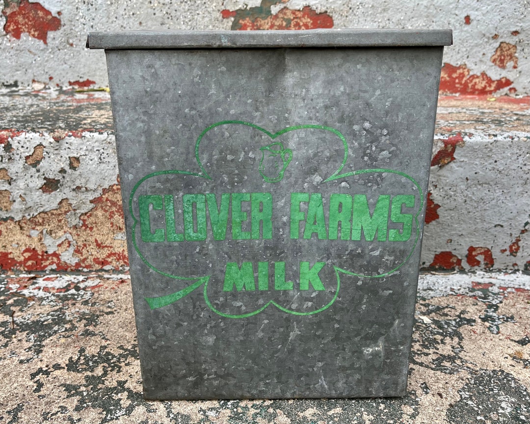 Antique Galvanized Milk Box CLOVER FARMS DAIRY Metal Cooler Milk Man ...