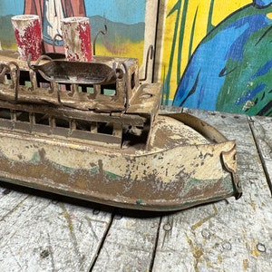 Antique Tin Toy Steam Boat: Rustic Metal Ship Decor - Etsy