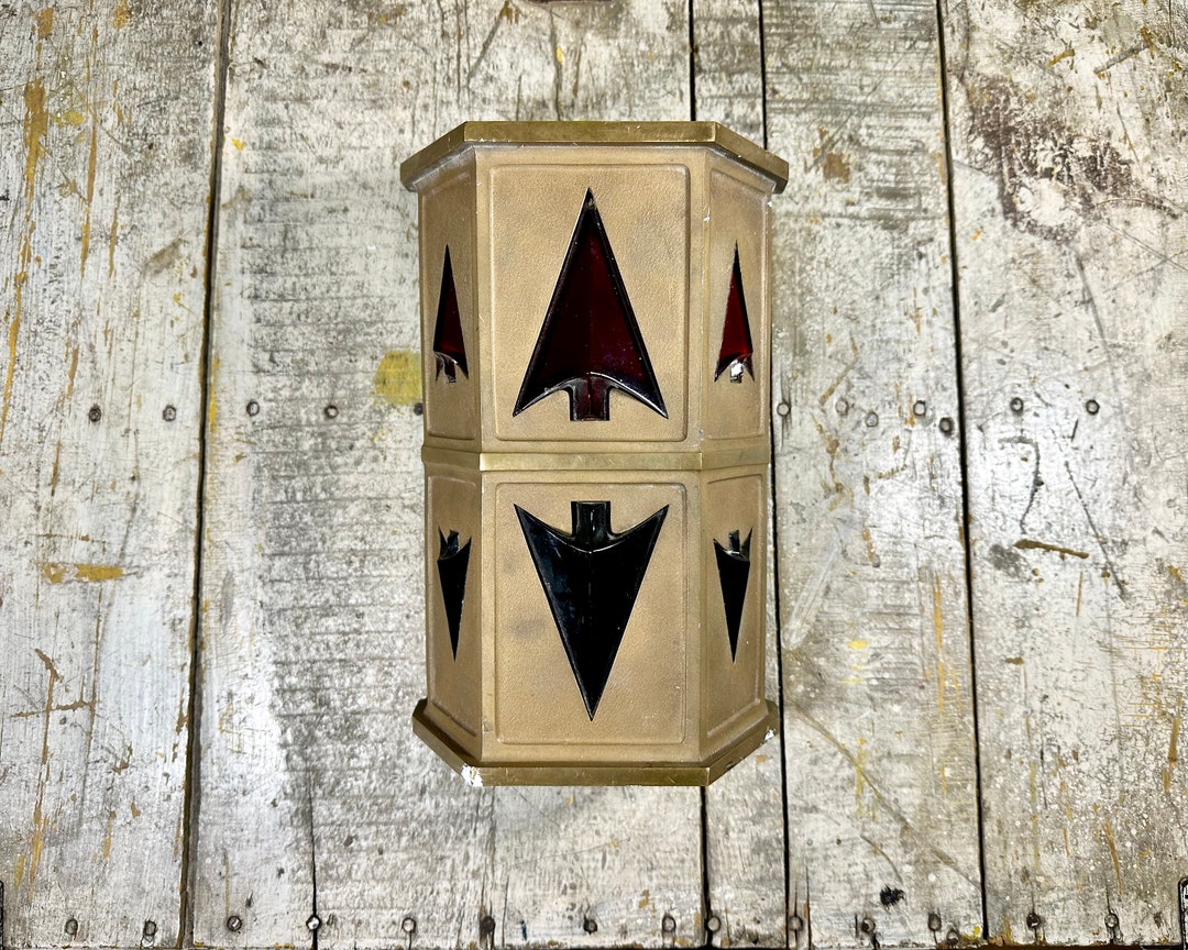 Art Deco Elevator Indicator Light, Heavy Bronze and Red Ruby Glass ...